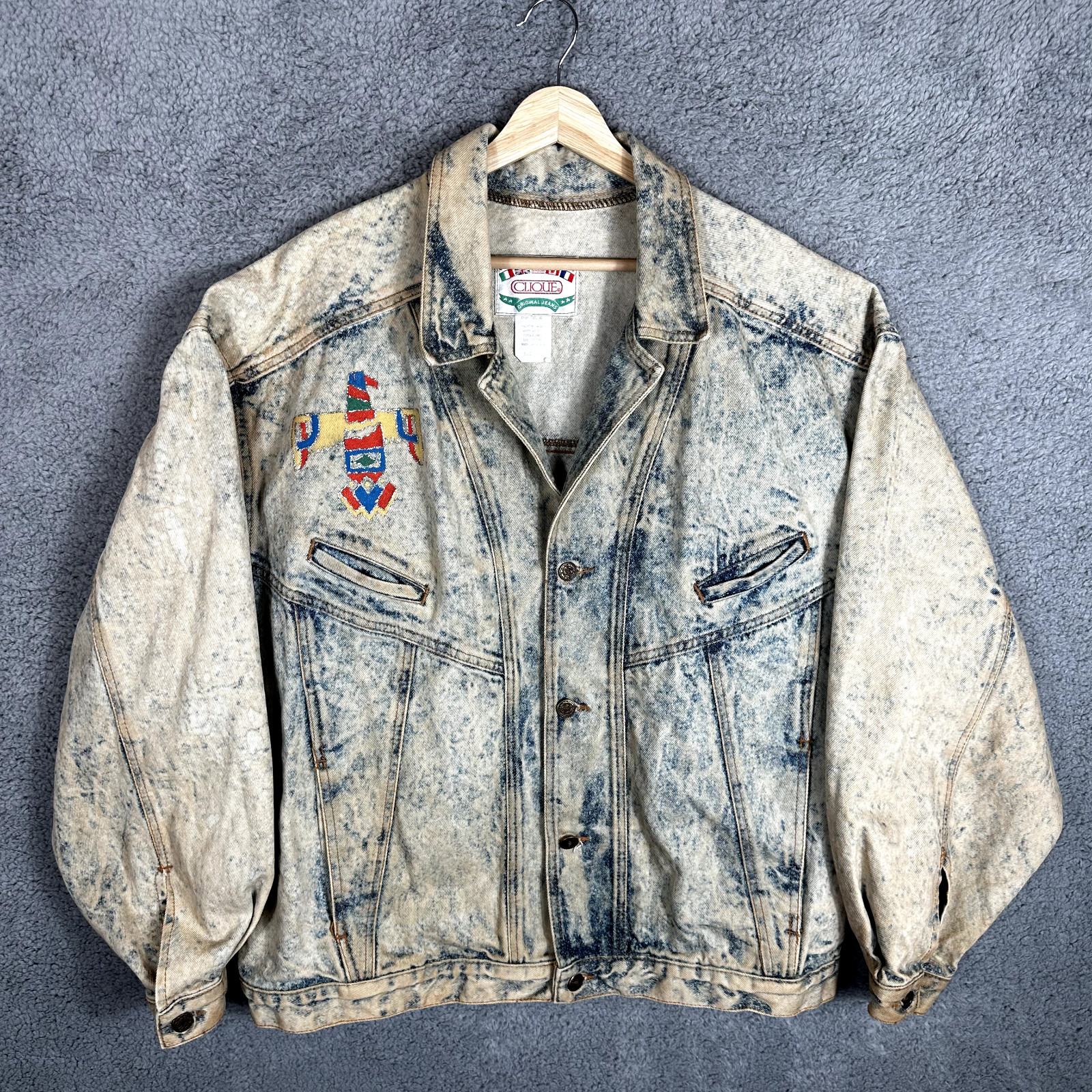 Vintage Denim Jacket Aztec Native American Paint Doub… - Gem