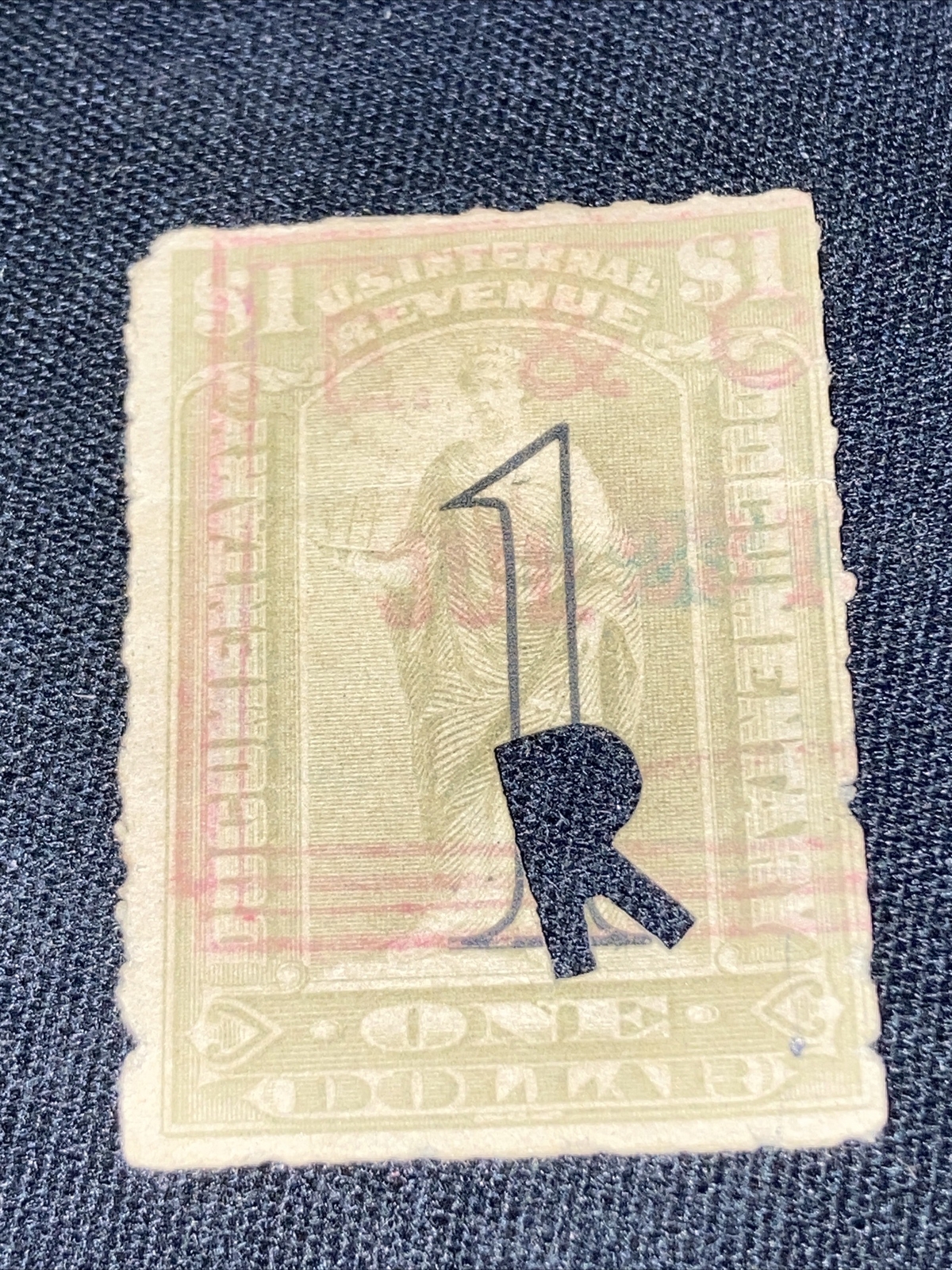US Stamp Overstamp R Punch Scott #R173, $1 Documentary Revenue Stamp ...
