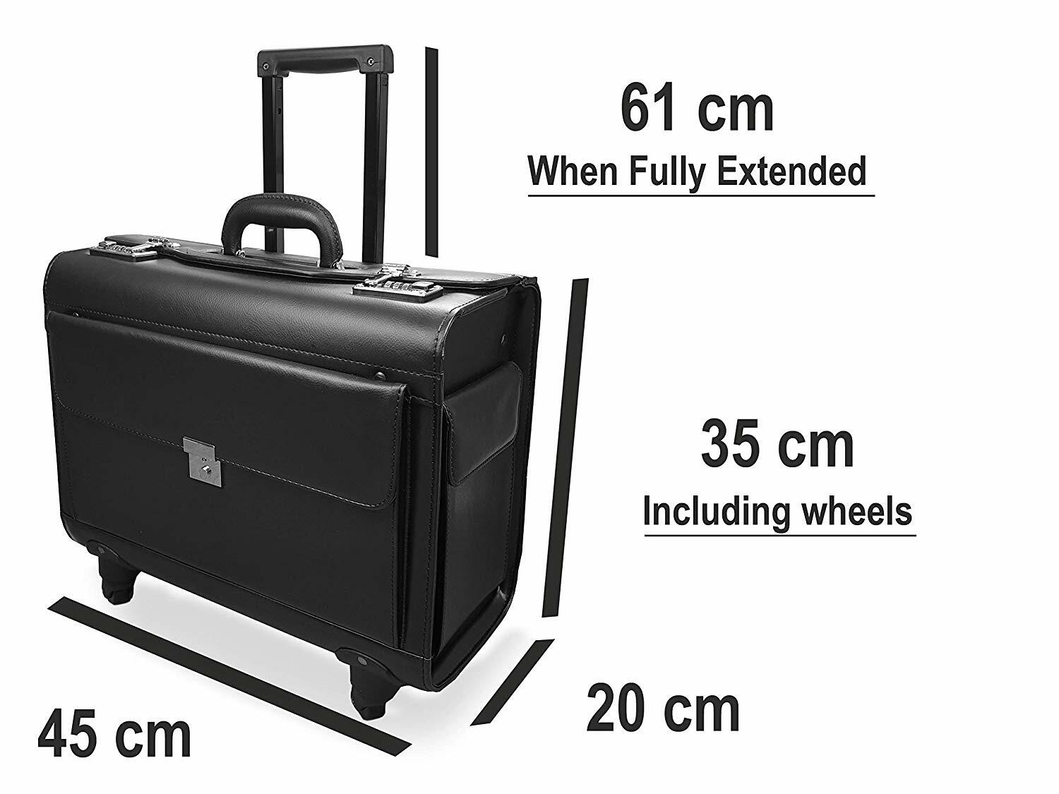 Large Quality Leather Pilot Case Wheeled Laptop Trolley Flight Bag Hand ...