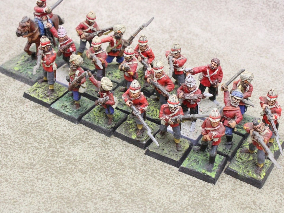 28mm Colonial metal BRITISH INFANTRY x20 + Officer India Africa Painted ...