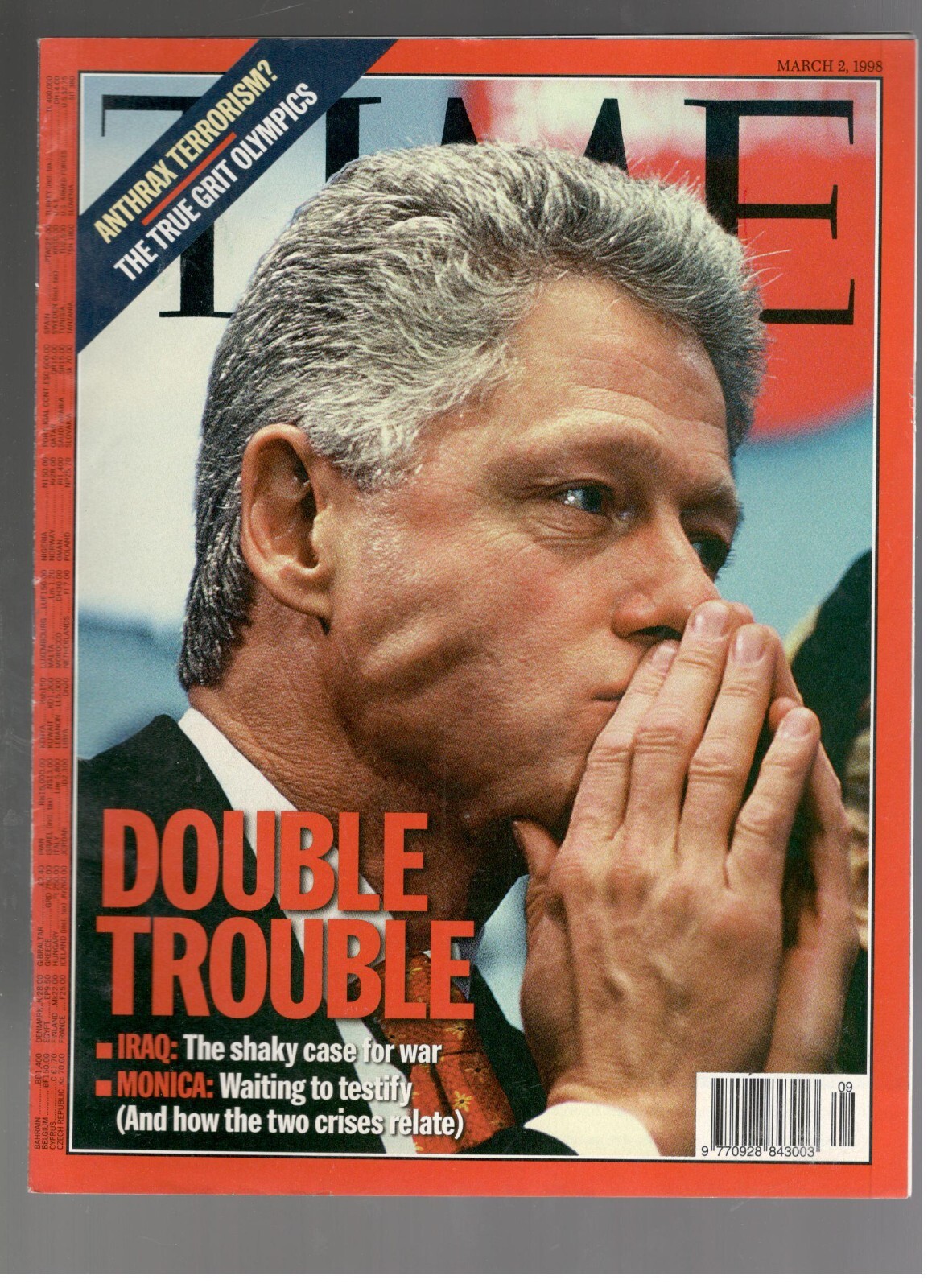 Bill Clinton Monica Lewinsky Double Trouble Time Magazine 1998 March 2 ...