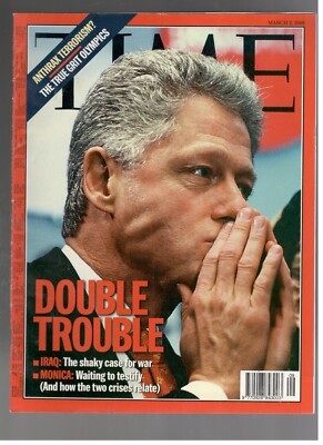 BILL CLINTON MONICA LEWINSKY DOUBLE TROUBLE TIME magazine 1998 March 2 ...