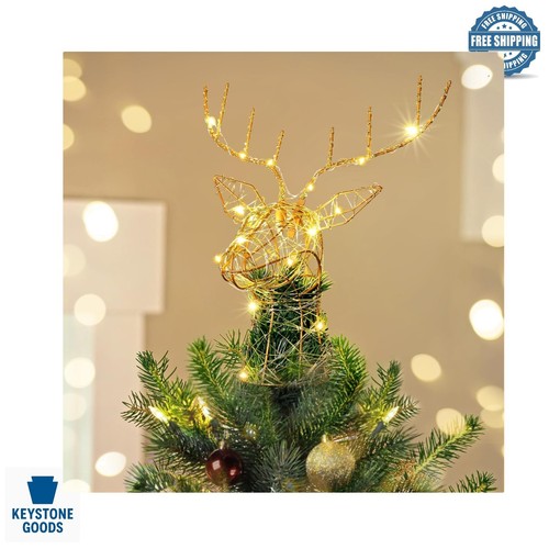 Gold Reindeer 3D Lighted Christmas Tree Topper with Remote & USB | eBay