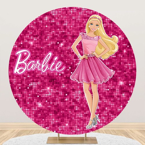 Round Barbie Backdrop Red Sequin Birthday Party Circle Photo Background ...