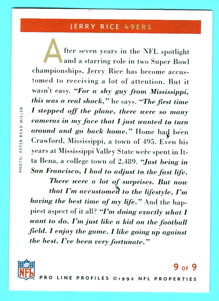 Jerry Rice 1992 Proline Profiles # 9 of 9 - Certified Autograph - 49ER ...