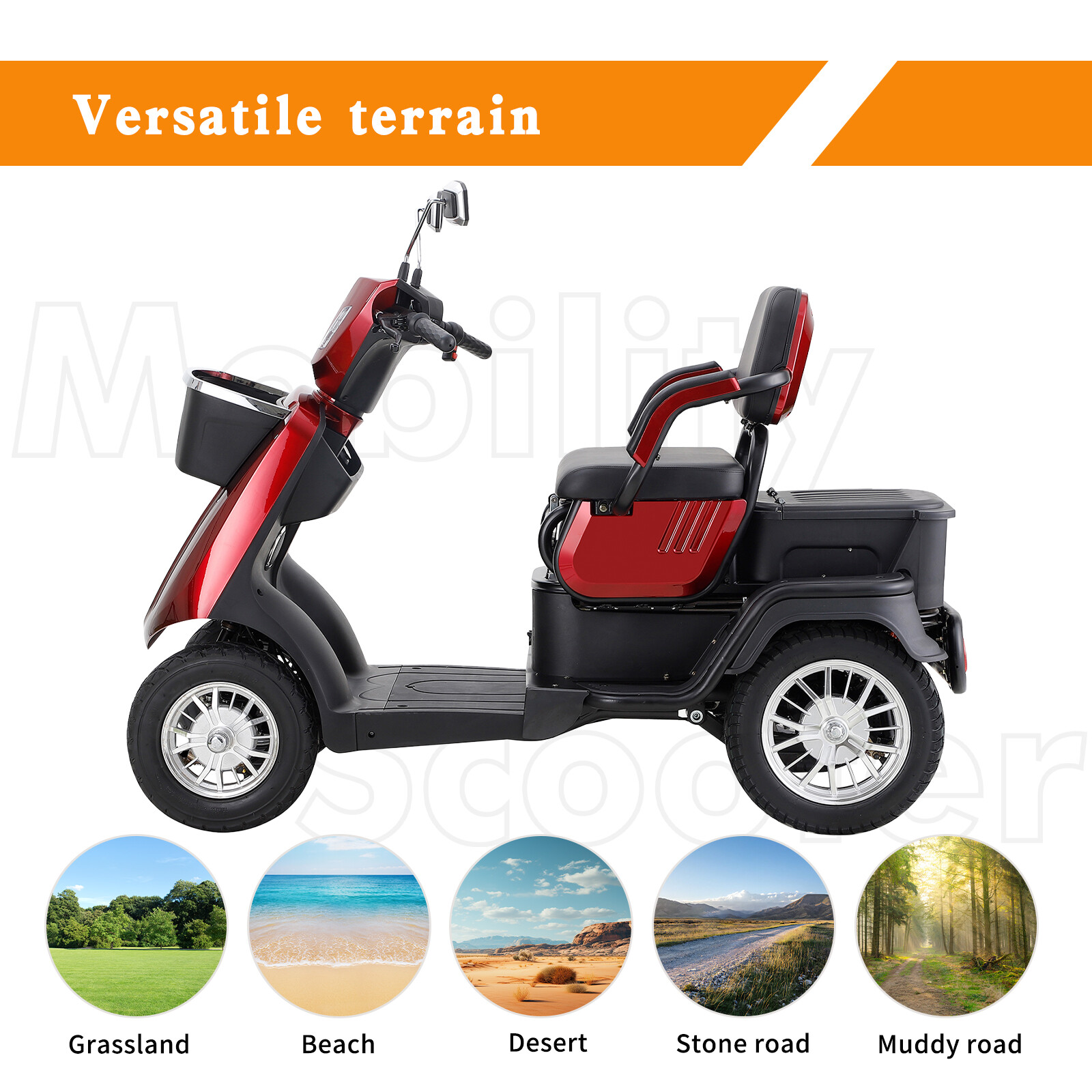 1000W 4-Wheel Heavy Duty Adjustable 2-Seat Electric Power Mobility ...