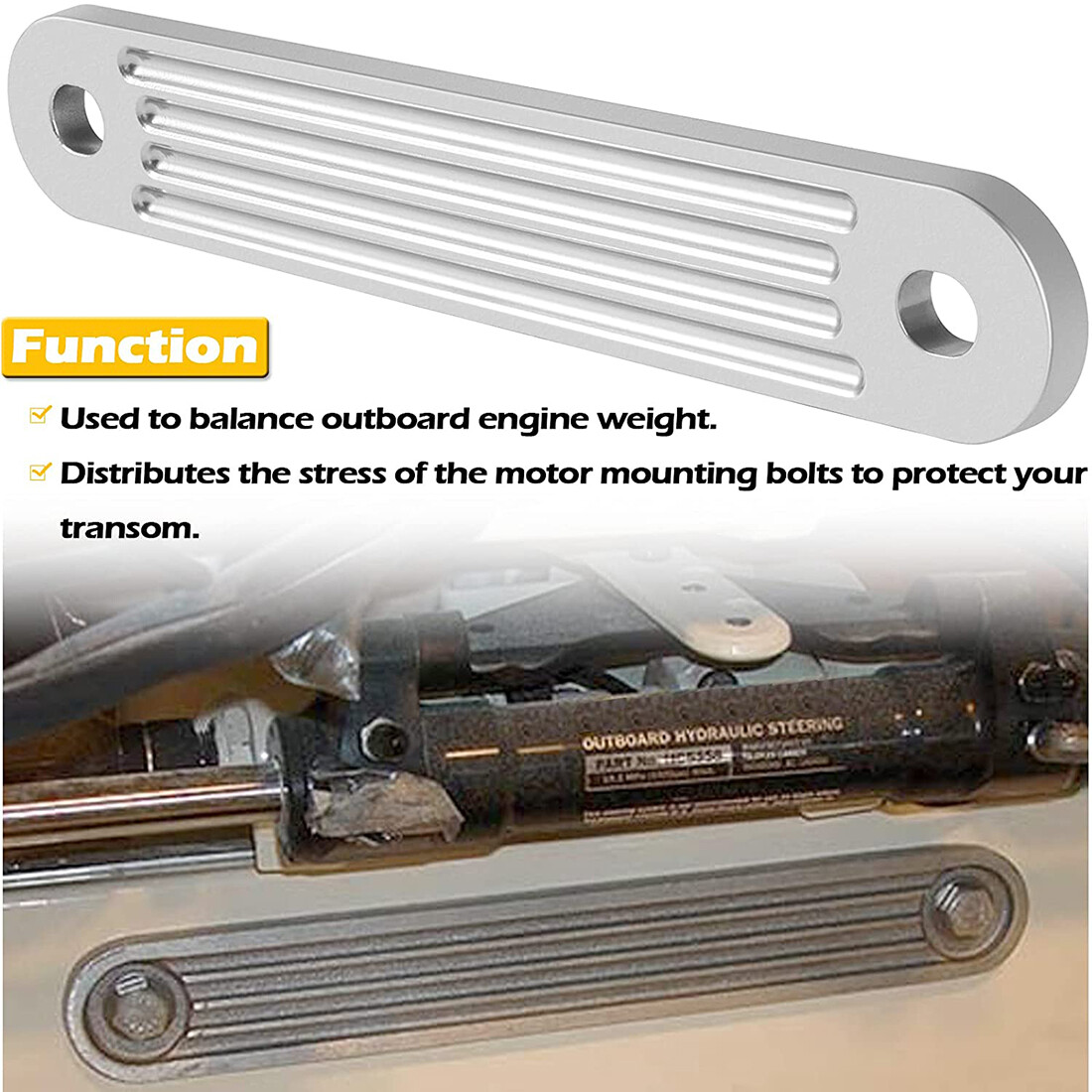 TSP-2DP Marine Transom Support Plate 12"x2" , 10" Top Bolt Hole Pattern ...