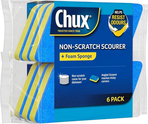 6-Pack Chux Non Scratch Scourer Scrubs Sponge Kitchen Washing Dishes ...