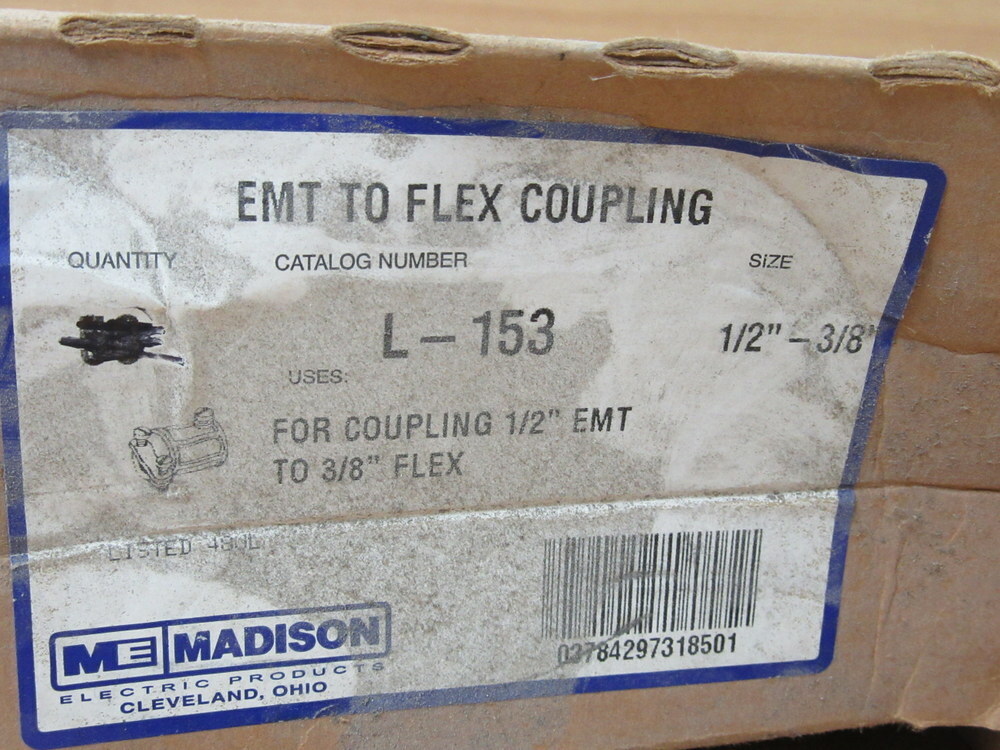 Madison L-153 1/2"-3/8" EMT To Flex Coupling L153 (Pack of 27) for sale ...