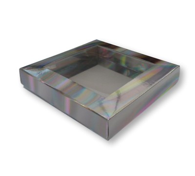 5 SILVER 4 X 4 INCH WINDOW BOXES, CARDS, GIFTS, JEWELLERY, CAKES ETC ...