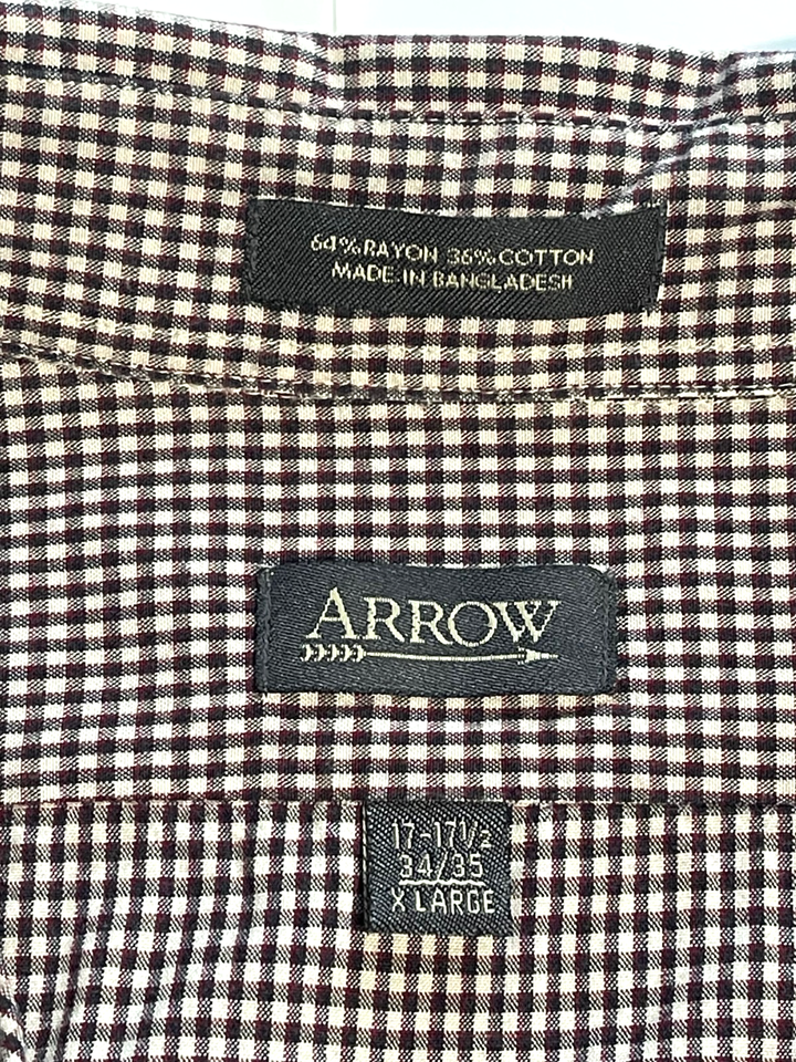 Vintage Arrow Maroon Checked Button Down Shirt Mens Xtra Large 17-17.5 ...