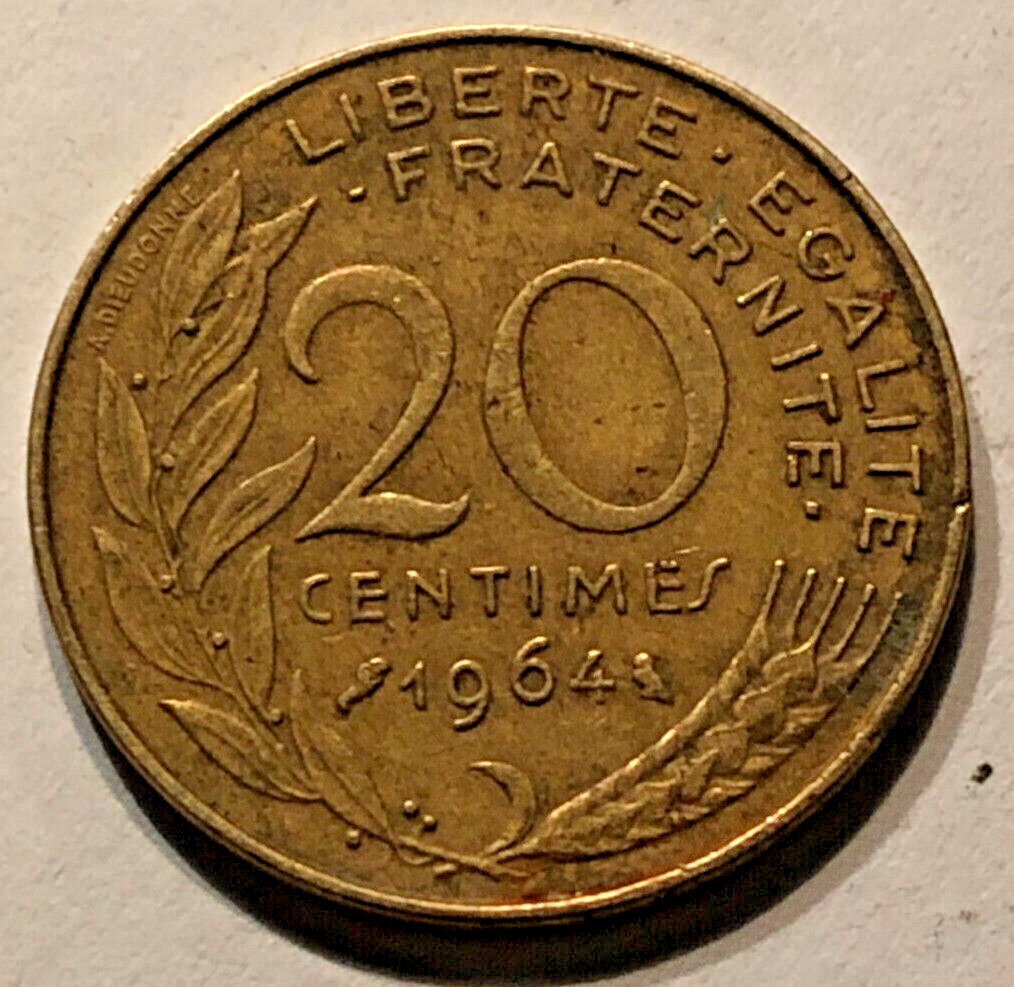 1964 France 20 Centimes Republique Francaise Coin Liberte Egalite ...