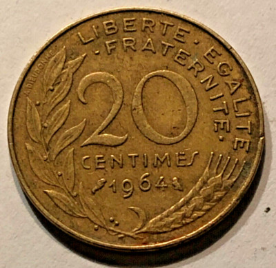 1964 France 20 Centimes Republique Francaise Coin Liberte Egalite ...