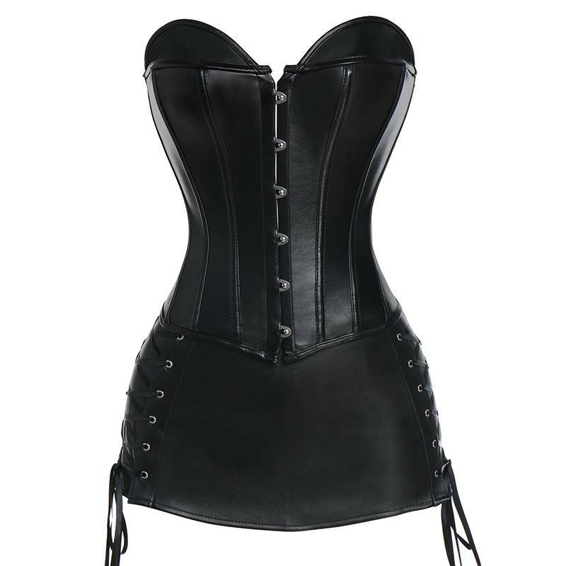 Women Black Burlesque Corset Basque Cincher Lace Up Steampunk Bustier ...