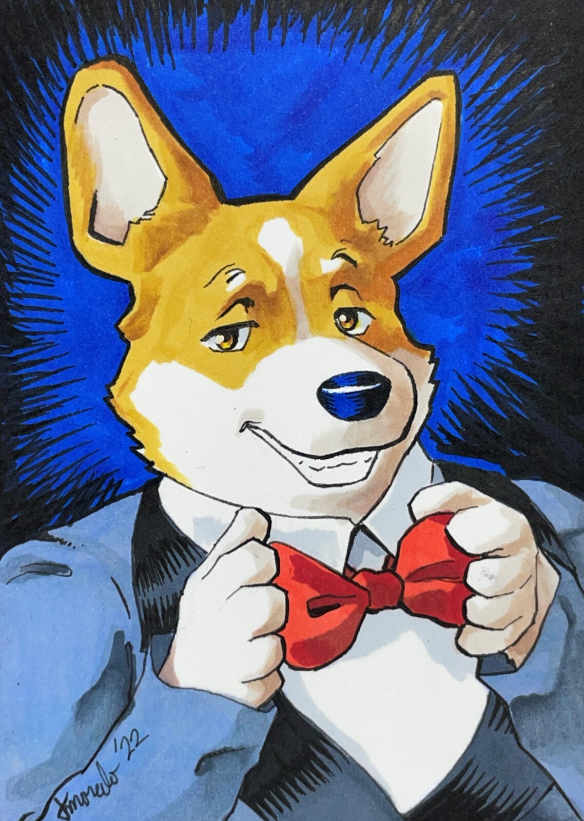 Dapper Corgi dog ACEO-ATC Original Sketch Art Card painting T. Marcelo 1/1 | eBay