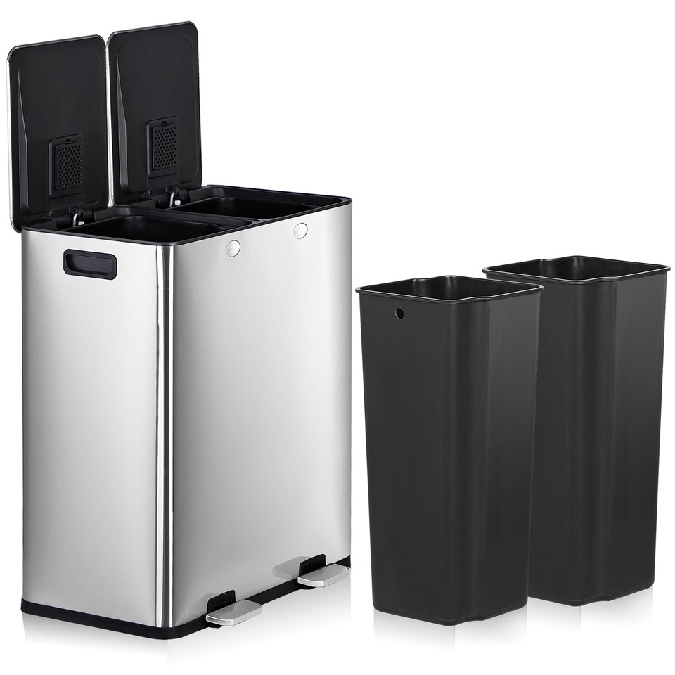 2×8 Gallon Dual Trash Can Rectangular Double Compartment Trash can for ...