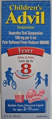 Advil Liquid Childrens Suspension Fever & Pain Bubble Gum Flavor 4 oz ...