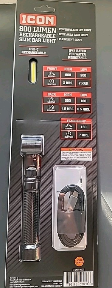 ICON 59103 800 Lumen LED Rechargeable Magnetic Handheld Foldable Slim ...