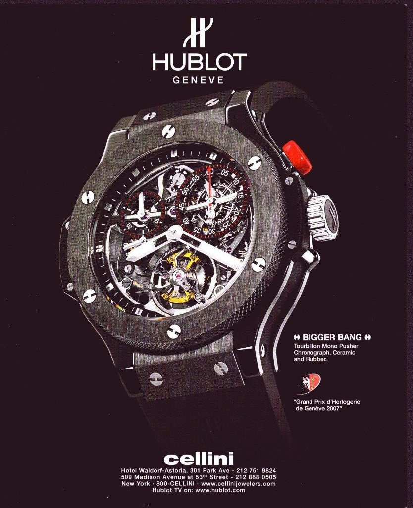 2008 Print Ad Men's Watches Hublot Tourbillon Mono Pusher Chronograph ...