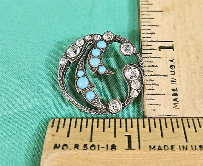 TURQUOISE Glass Antique BUTTON #4, 1800s Set in Metal w/ Paste Jewel ...