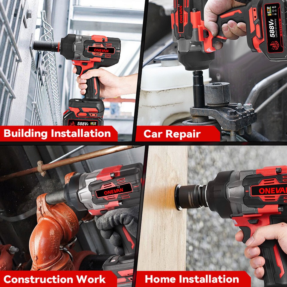 2800Nm Cordless Impact Wrench 1/2'' Brushless High Torque Driver With 2 ...