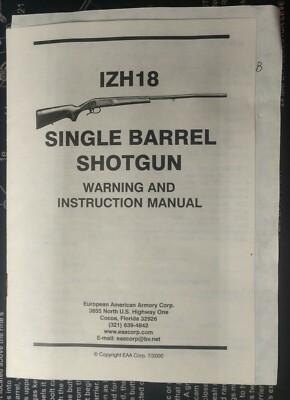 EAA Single shot IZH18 Shotgun Owners Instruction Manual | eBay