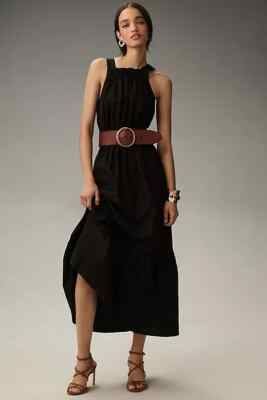 Anthropologie 2X The Somerset Maxi Dress Poplin Halter Tiered Cotton ...