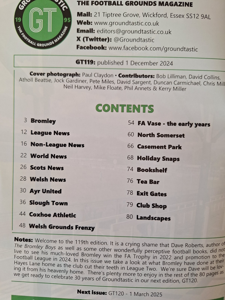 Groundtastic football grounds magazine issue 119 Winter 2024 | eBay UK