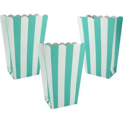 Pastel Turquoise and White Stripe Popcorn Favour Snack Treat Box Pck of ...