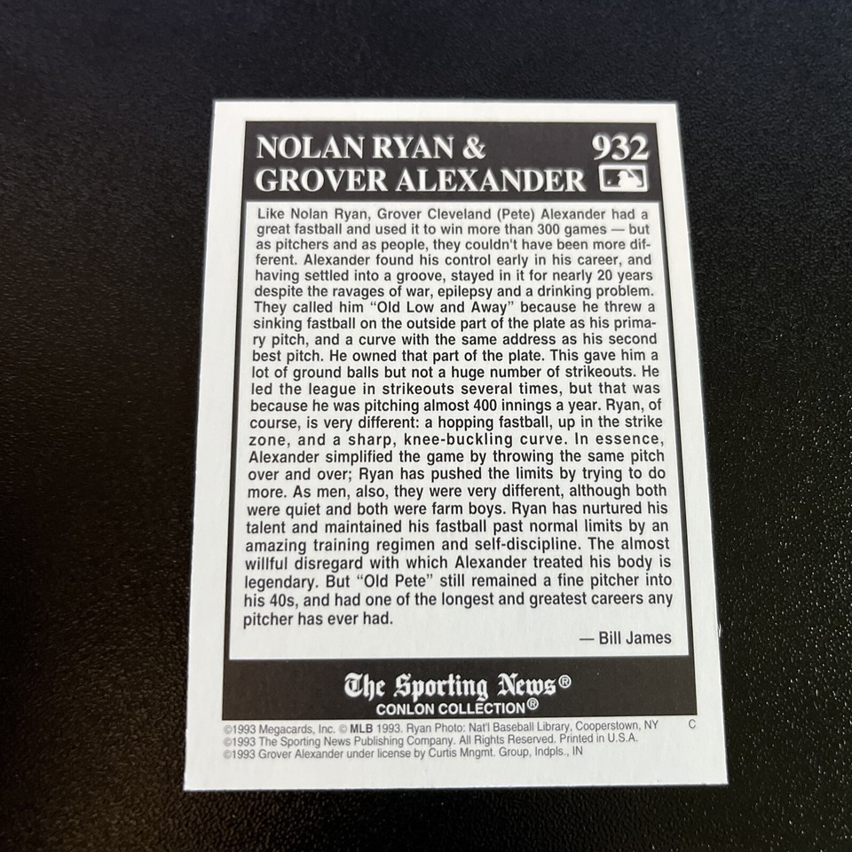 1993 Conlon TSN #932 Grover C. Alexander with Nolan Ryan Astros ...