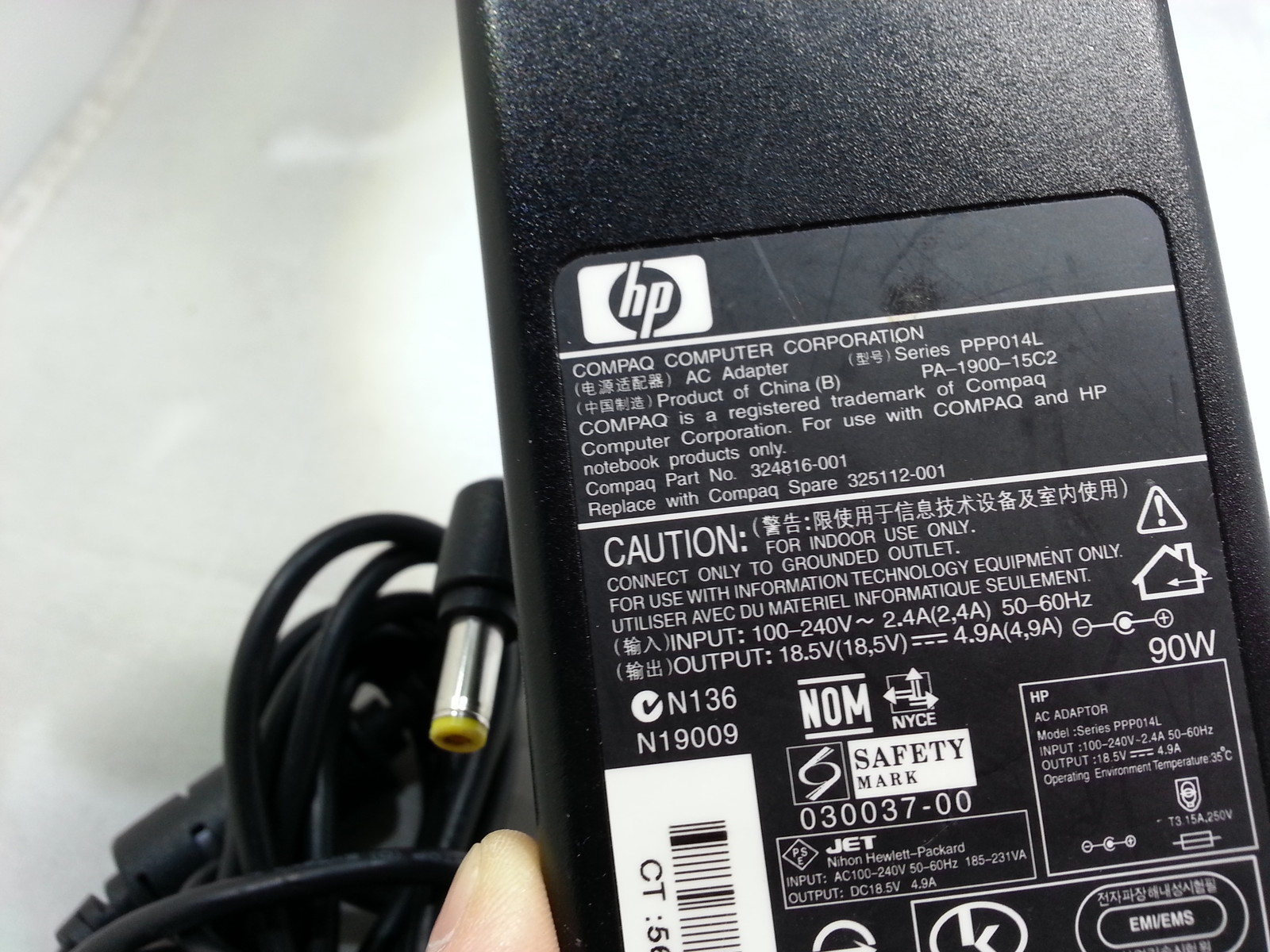 Genuine HP compaq 18.5V 4.9A 90W AC Power Adapter PPP014L 324816-001 ...