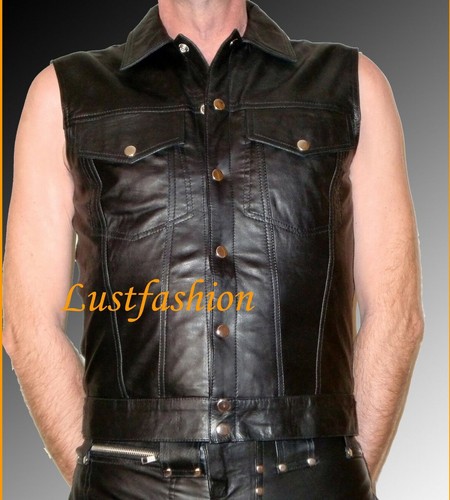 Lederhemd ärmellos schwarz Lederweste Weste Leder leather waistcoat ...