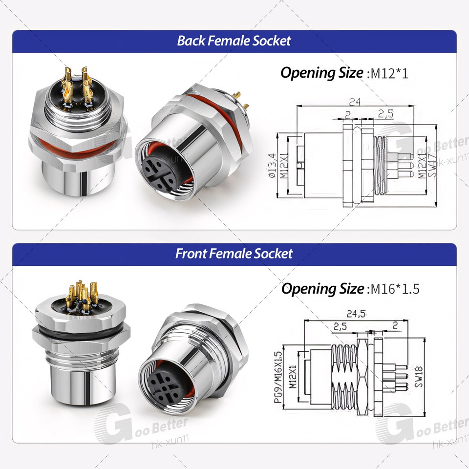PG7 M12 Sensor Connector 4/5/8/12 Pin Male/Female Straight / Elbow Plug ...
