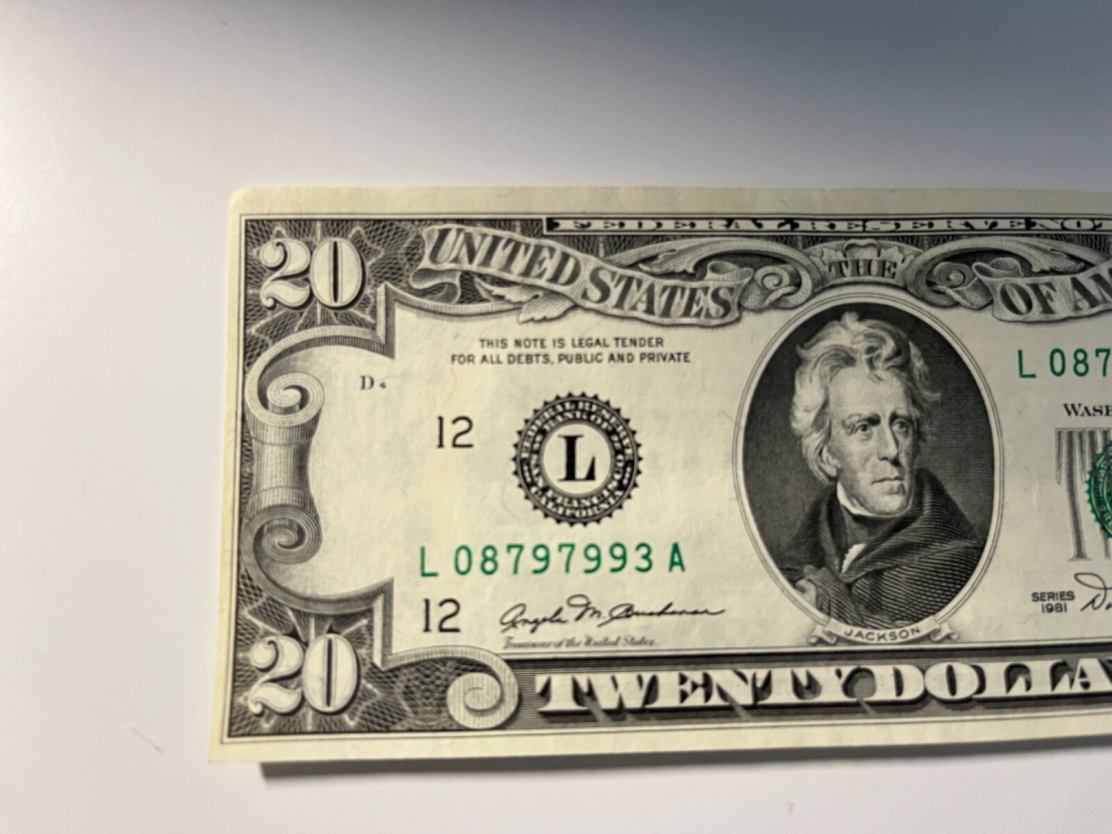 Series 1981 A Misalignment Error $20 Dollar Bill Washington D.C. issued ...
