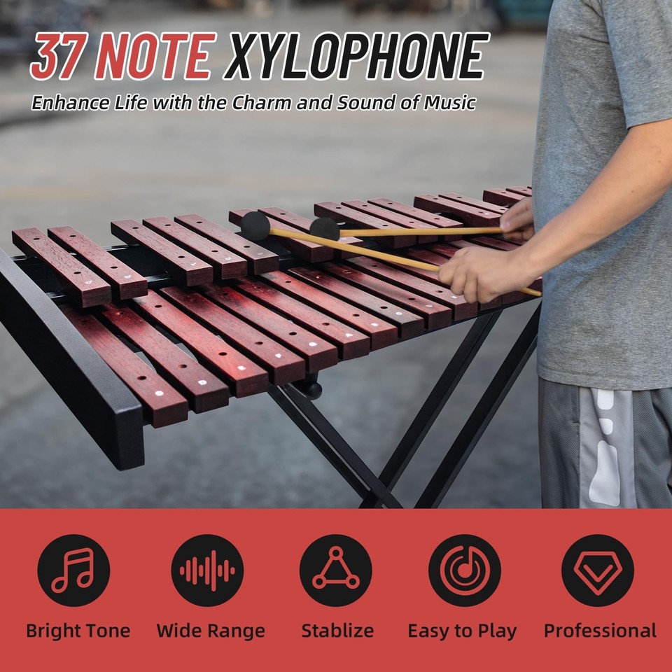 Marimba,37-Key Wooden Xylophone for Adults, Professional Xylophone with ...