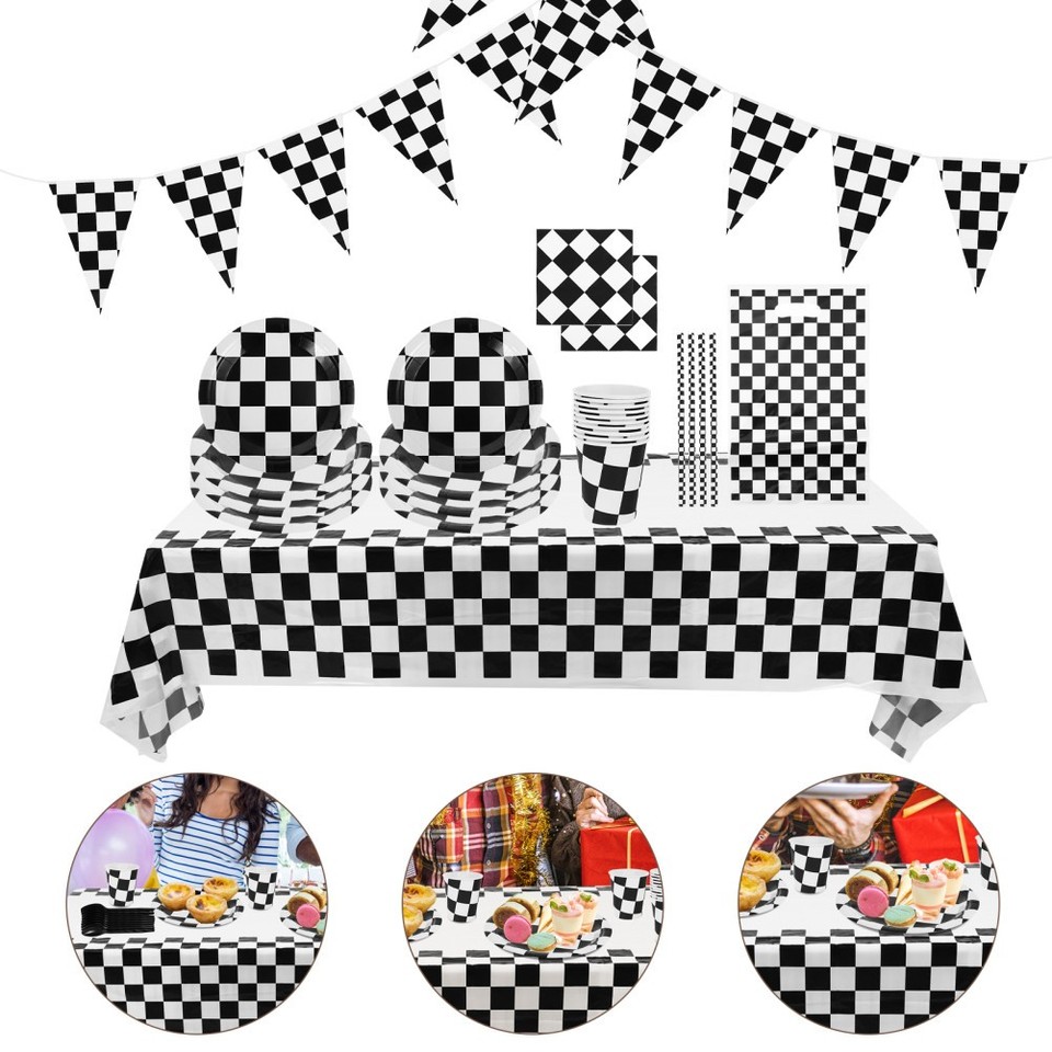 1 Set Checkered Flag Plates and Napkins Party Supplies Checkered Party ...