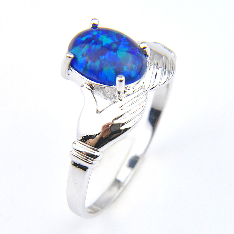 Handmade Oval Multi Color Fire Opal Gemstone Silver Woman Ring US Size ...