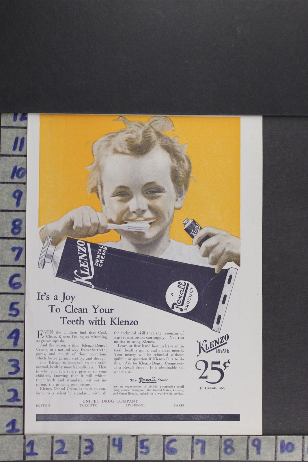 1921 KLENZO DENTAL TOOTHPASTE REXALL UNITED DRUG CO MEDICINE AD ZL021 ...