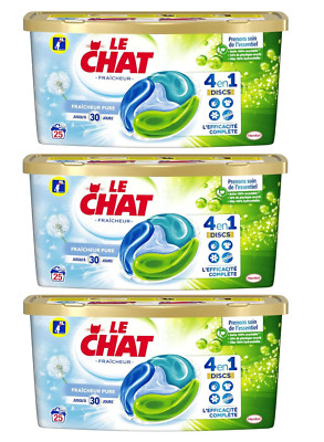 Lessive LE CHAT L'expert DISCS FRAÎCHEUR PURE 3 x 25 = 75 Capsules 4en1 ...
