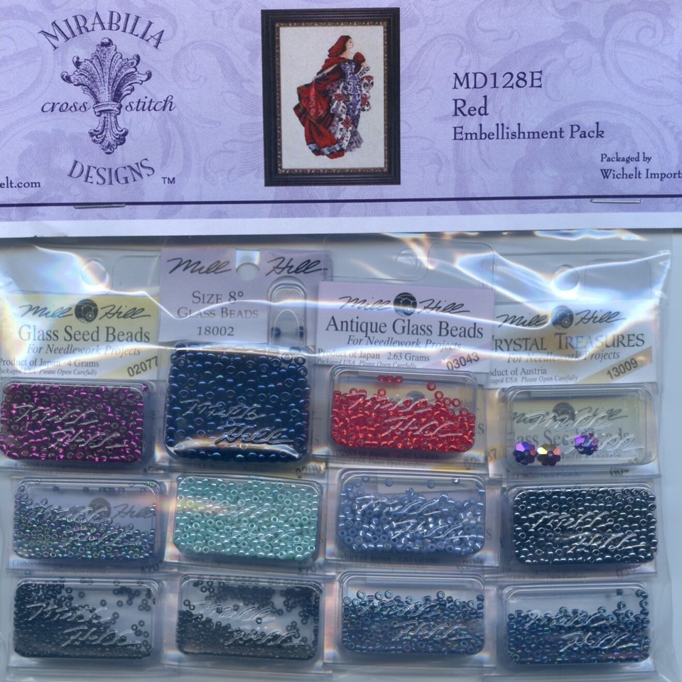 Red Kit Cross Stitch Chart, Fabric, Beads, Silk Floss Mirabilia Designs ...