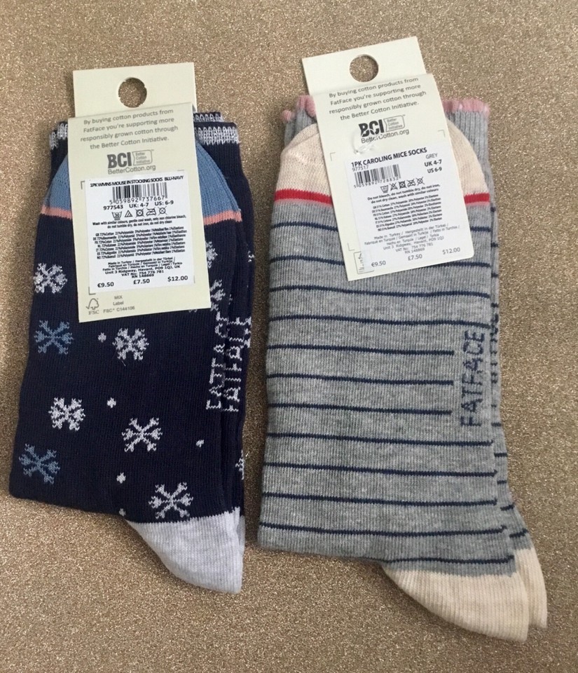 FAT FACE Women’s Mouse in Stockings & Caroling Mice socks Size 4-7 BNWT ...