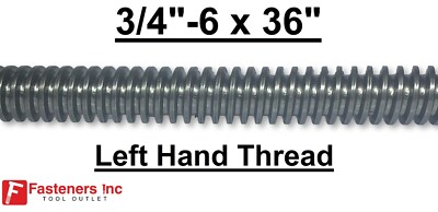 3/4"-6 x 36" Acme Threaded Rod Left Hand LH 3/4-6 x 3ft. Plain Steel ...