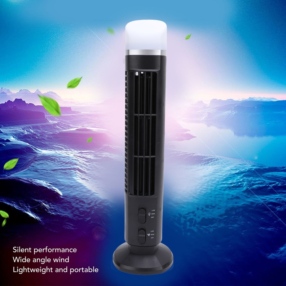 Black Bladeless Tower Fan Portable Adjustable Speed Silent Compact ...
