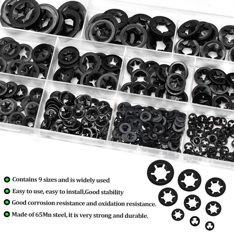Ruibapa 360 PCS Internal Tooth Star Lock Washers 9 Sizes Push 360PCS ...