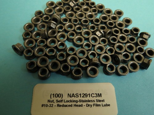 (100) NAS1291C3M Mil-Spec Self Locking Nuts 10-32 Stainless Steel Dry ...