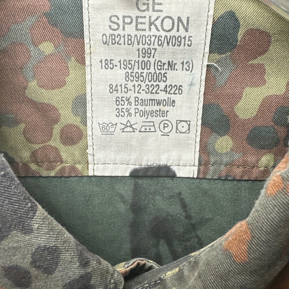 Vintage 90s GE Flecktarn Spekon German Army Camouflage Shirt Jacket Size Large | eBay