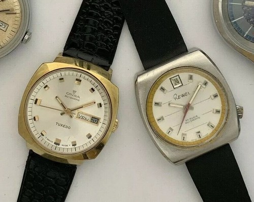 Lotto di due orologi vintage automatici, casse di forma: Rewel più Onsa ...