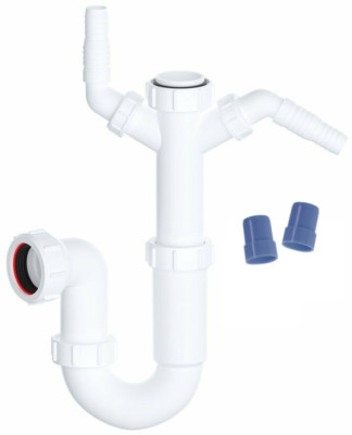 Sink Waste P Trap with Double Spigot Branch for Washing Machine Dish ...