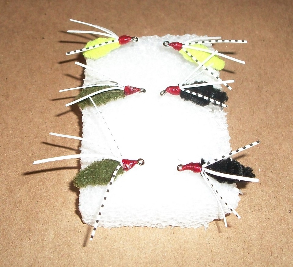 6 Mike Verduin Bully Bluegill Spiders weighted #10 Hook Olive Black ...