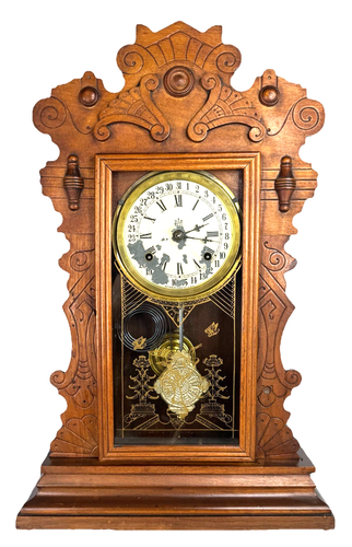 Antique Waterbury Gingerbread Mantle Clock 8 Day Gibson Time And Strike ...